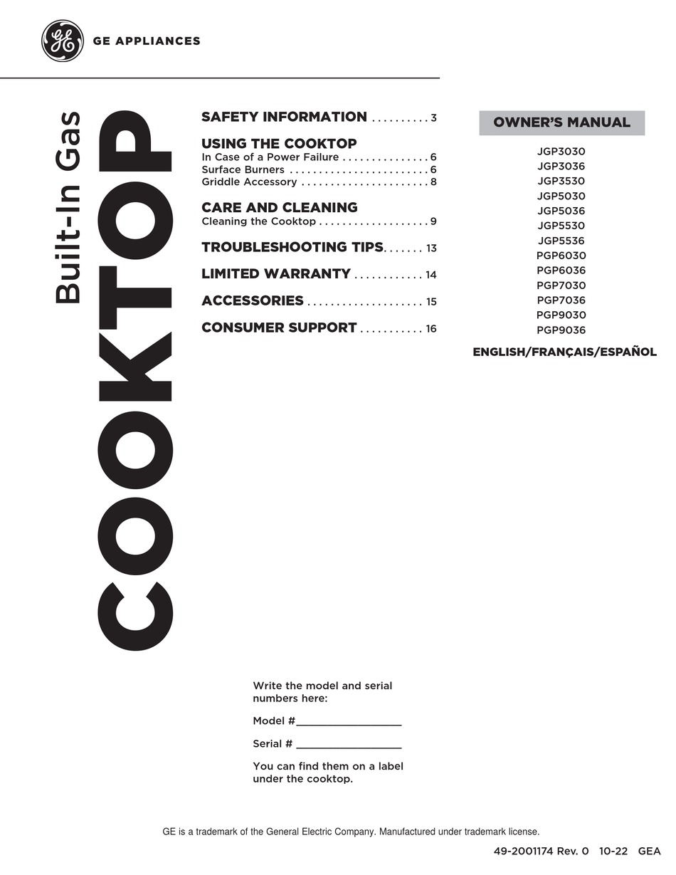 GE PGP6030 OWNER'S MANUAL Pdf Download | ManualsLib