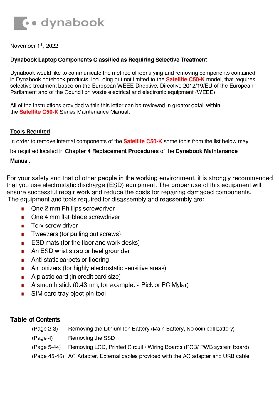 DYNABOOK SATELLITE C50-K SERIES MANUAL Pdf Download | ManualsLib