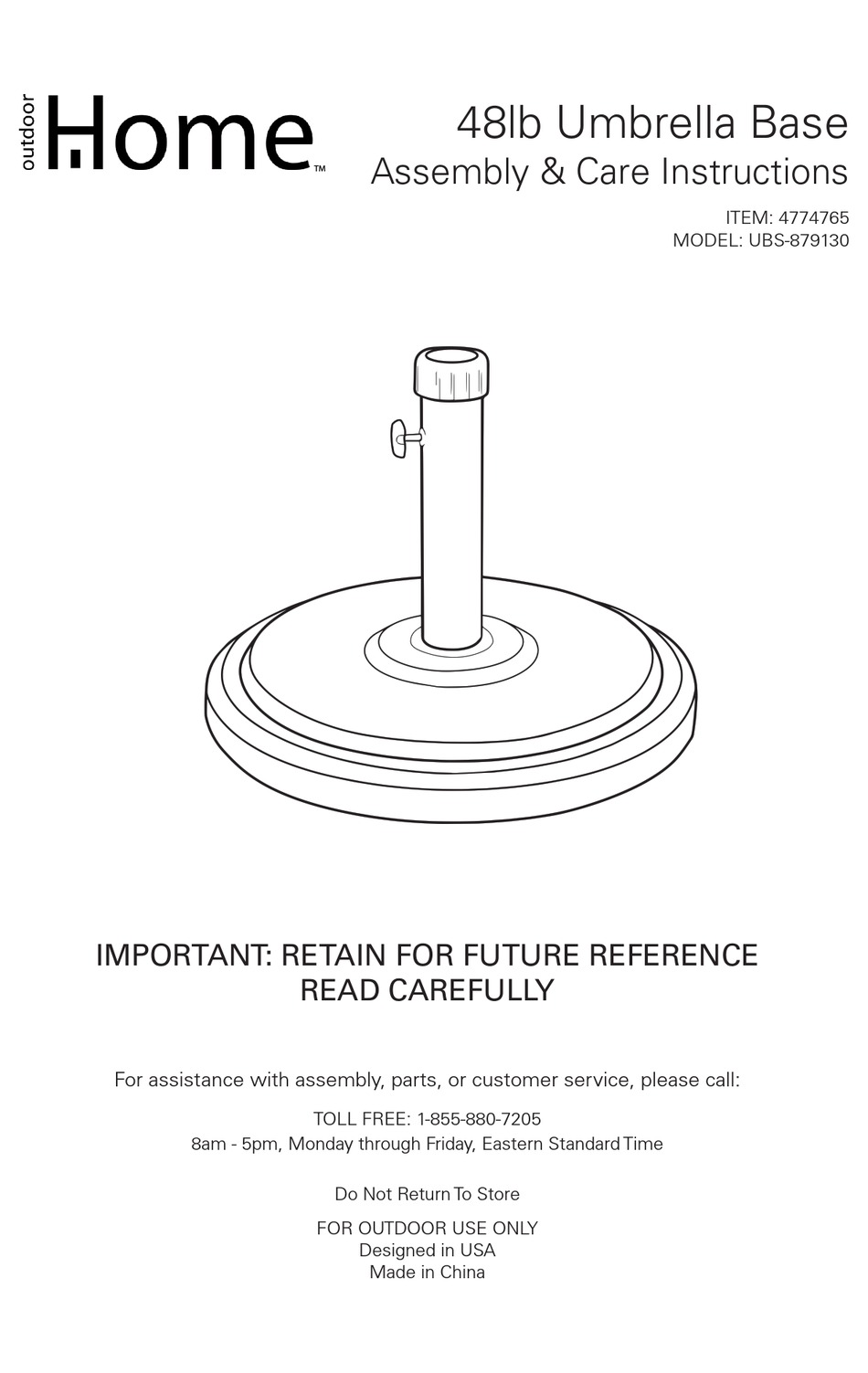 HOME UBS-879130 ASSEMBLY & CARE INSTRUCTIONS Pdf Download | ManualsLib