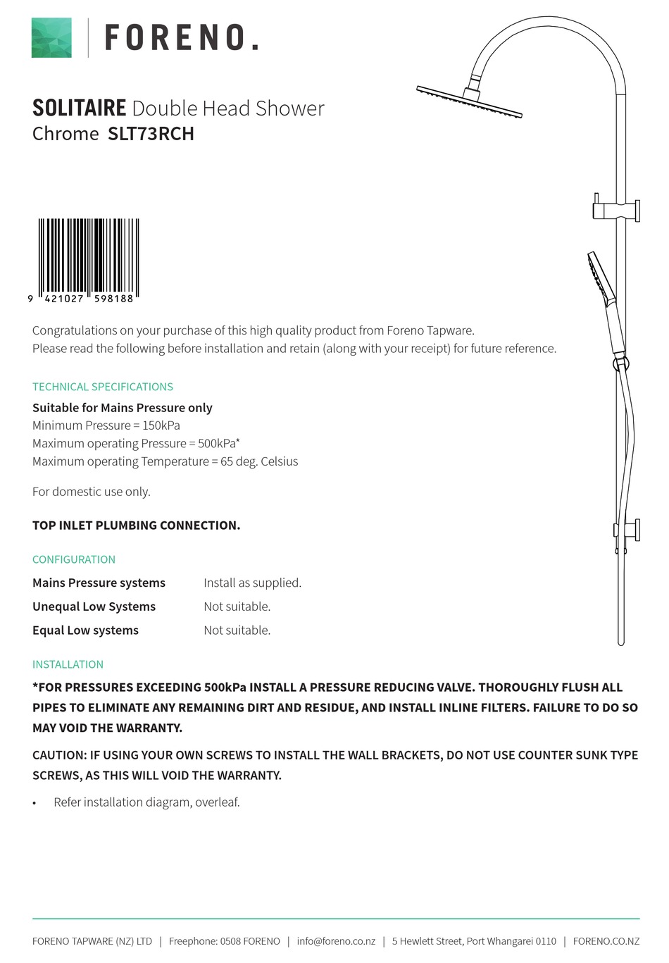 FORENO SOLITAIRE SLT73RCH INSTALLATION INSTRUCTIONS Pdf Download ...