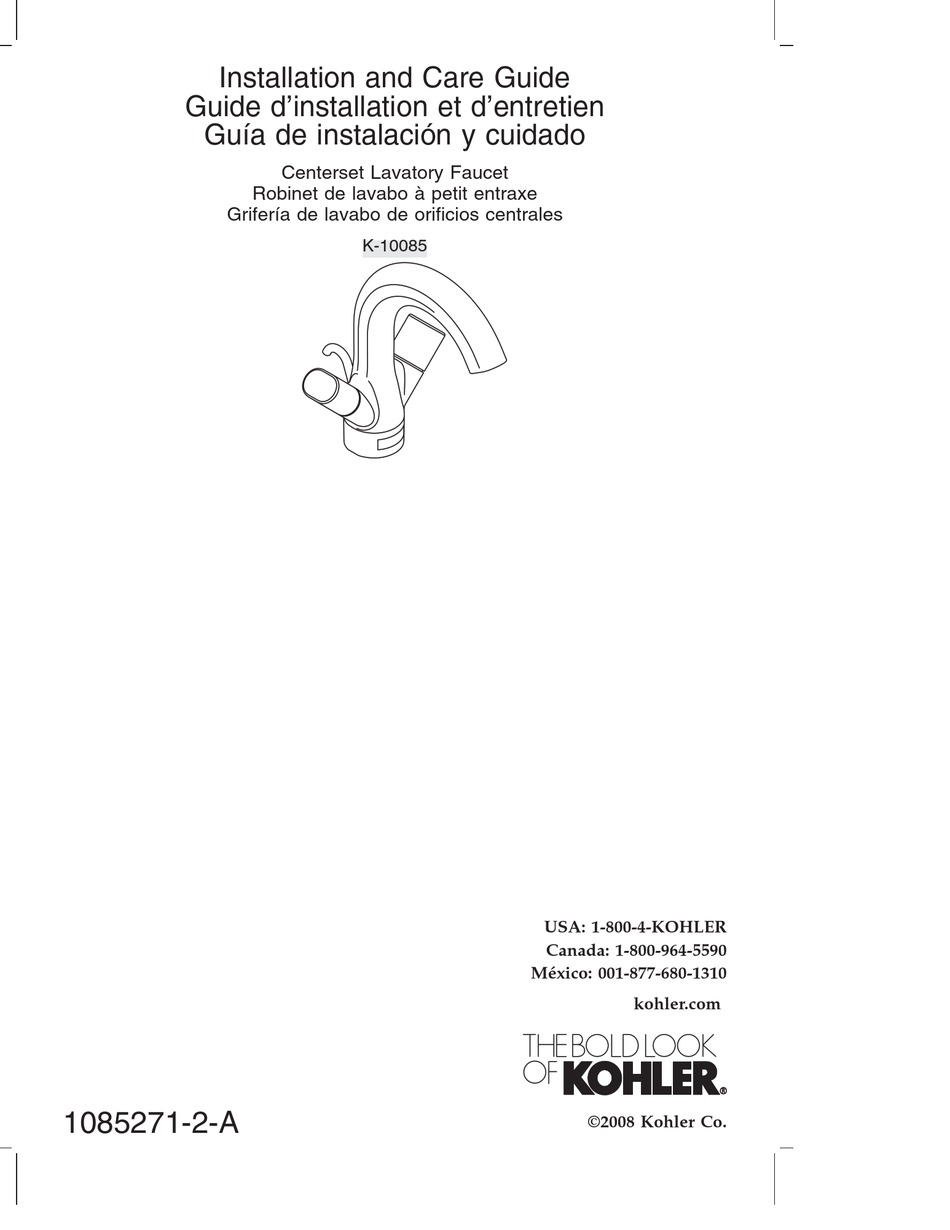 KOHLER K-10085 INSTALLATION AND CARE MANUAL Pdf Download | ManualsLib