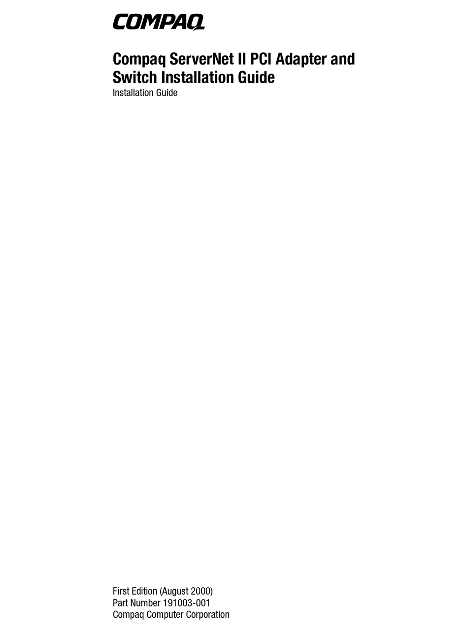 COMPAQ SERVERNET SERVERNET II INSTALLATION MANUAL Pdf Download | ManualsLib