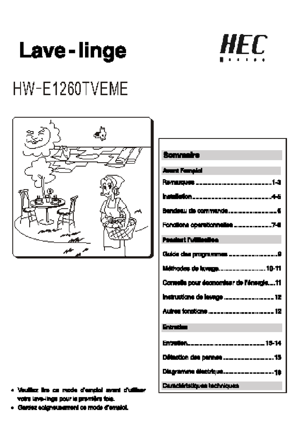 HEC HW-E1260TVEME WASHER GUIDE UTILISATEUR | ManualsLib
