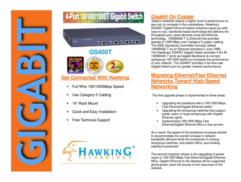 HAWKING GS400T SWITCH SPECIFICATIONS | ManualsLib