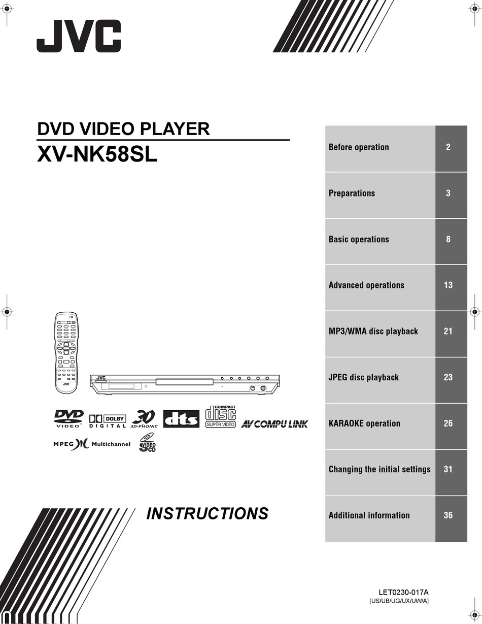 JVC XV-NK58SL DVD PLAYER INSTRUCTIONS MANUAL | ManualsLib