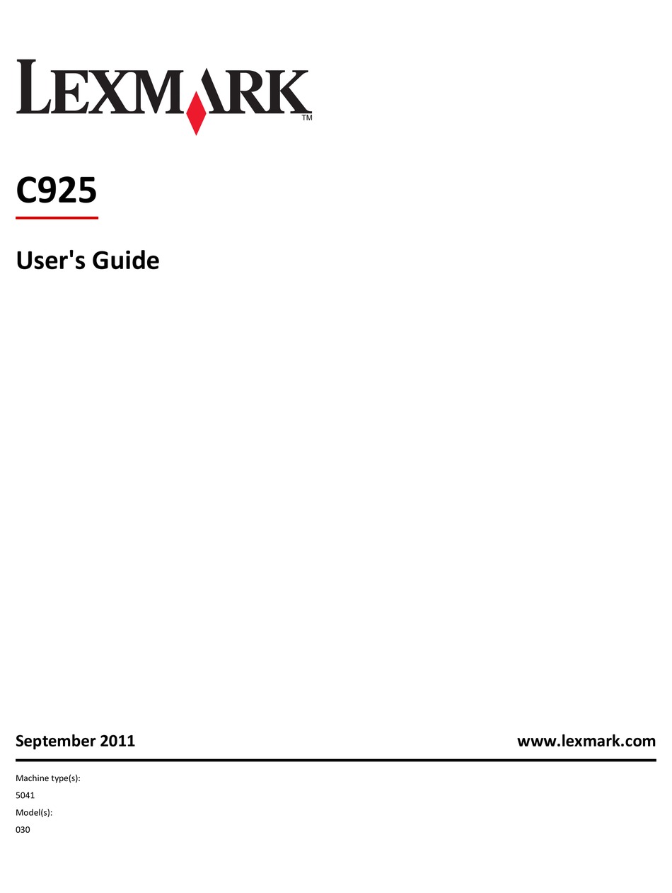 LEXMARK C925DE PRINTER USER MANUAL | ManualsLib