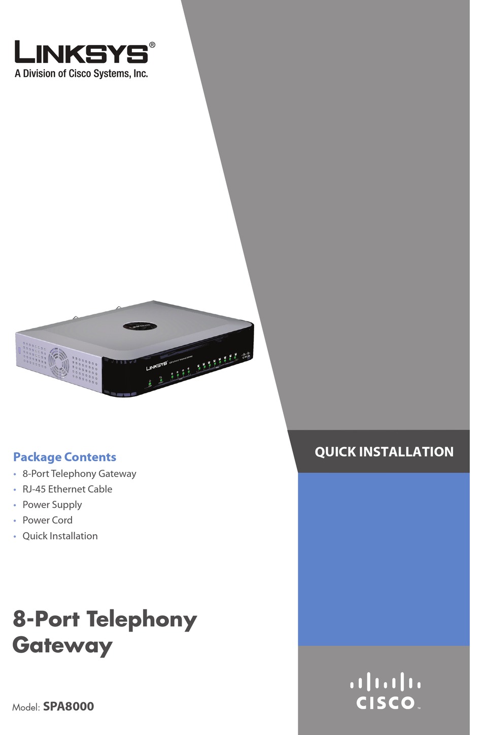 LINKSYS SPA8000 GATEWAY QUICK INSTALLATION | ManualsLib