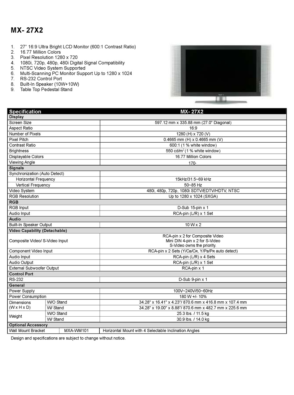 maxent-mx-27x2-tv-specification-manualslib