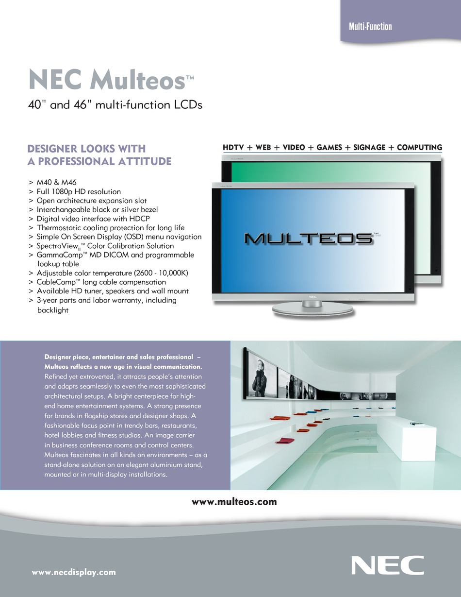 NEC MULTEOS M40-AV MONITOR SPECIFICATIONS | ManualsLib