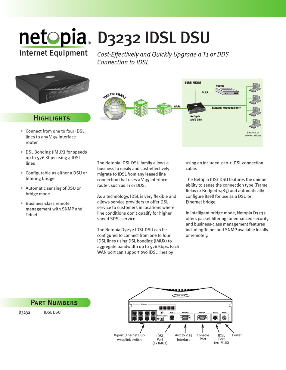 NETOPIA D3232 NETWORK ROUTER SPECIFICATIONS | ManualsLib