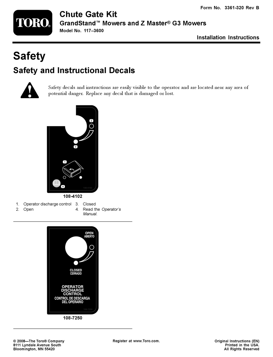 TORO 117-3600 INSTALLATION INSTRUCTIONS MANUAL Pdf Download | ManualsLib