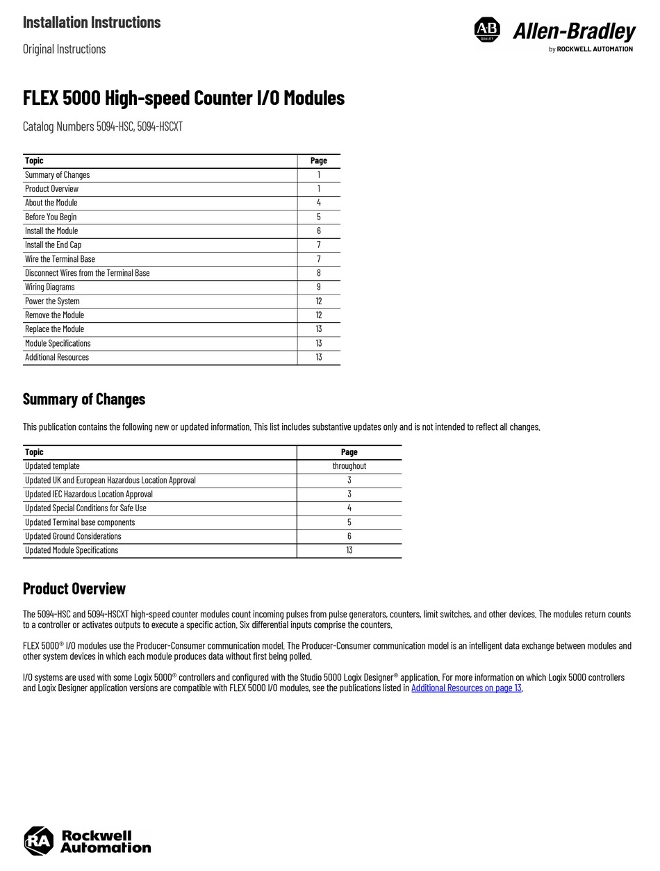 ROCKWELL AUTOMATION ALLEN-BRADLEY FLEX 5000 INSTALLATION INSTRUCTIONS ...