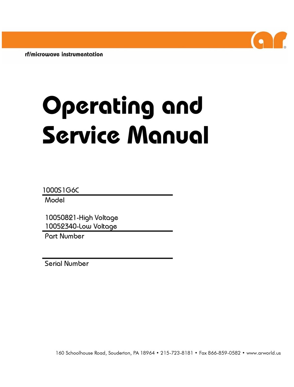 AR 1000S1G6C OPERATING AND SERVICE MANUAL Pdf Download | ManualsLib