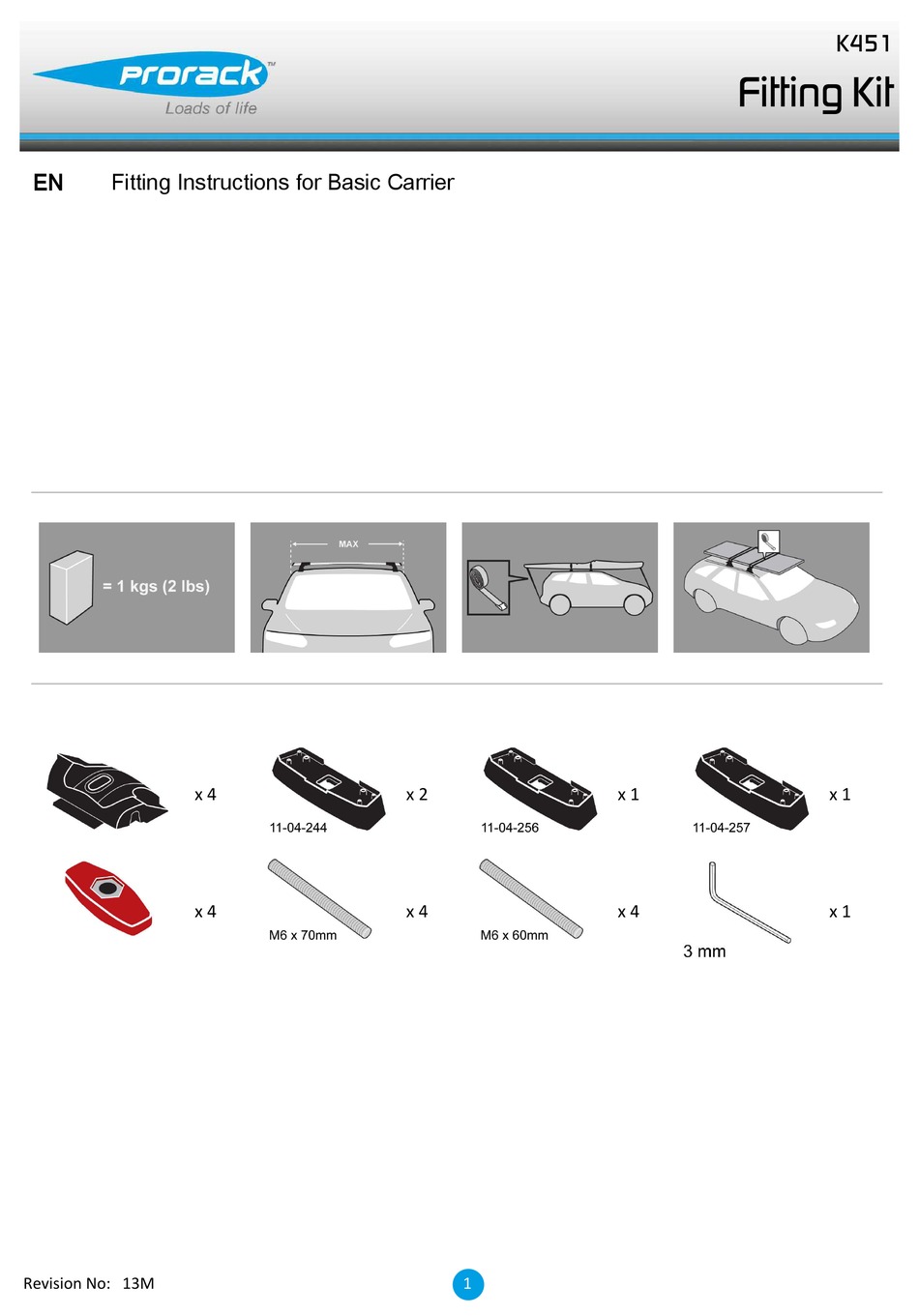 PRORACK K451 FITTING INSTRUCTIONS MANUAL Pdf Download | ManualsLib