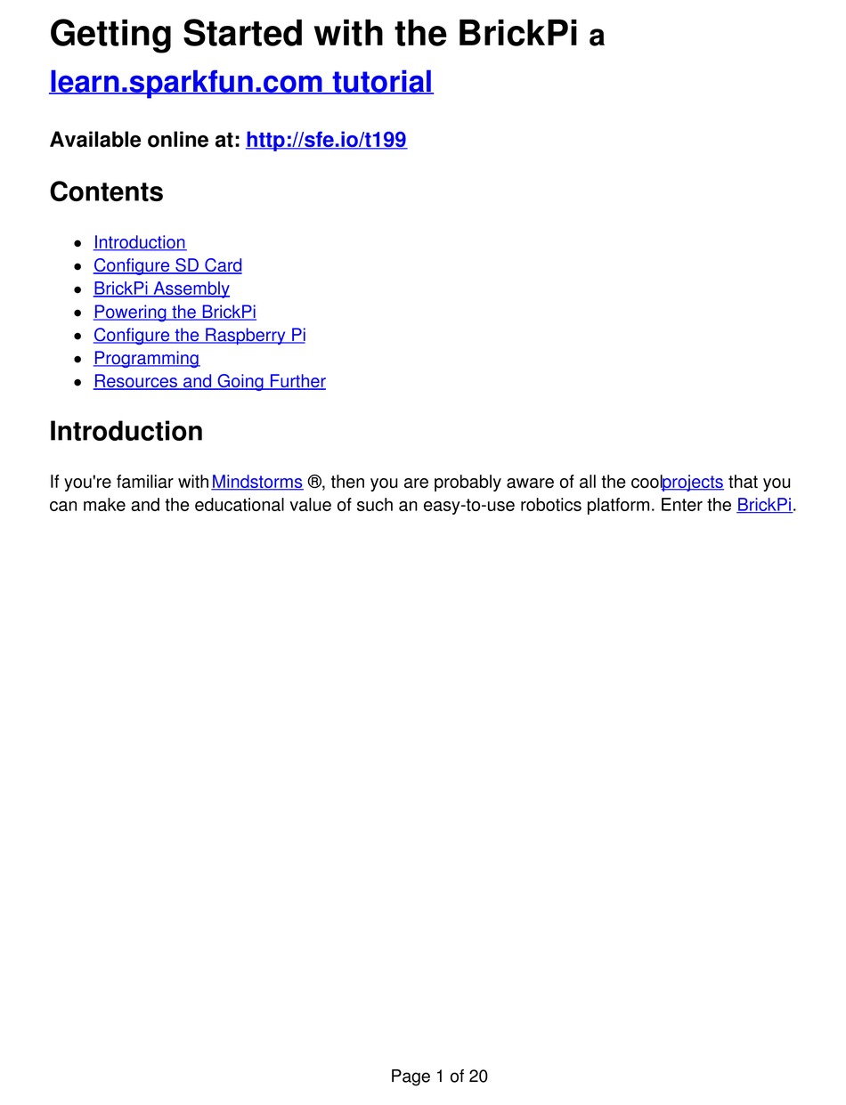SPARKFUN BRICKPI MANUAL Pdf Download | ManualsLib