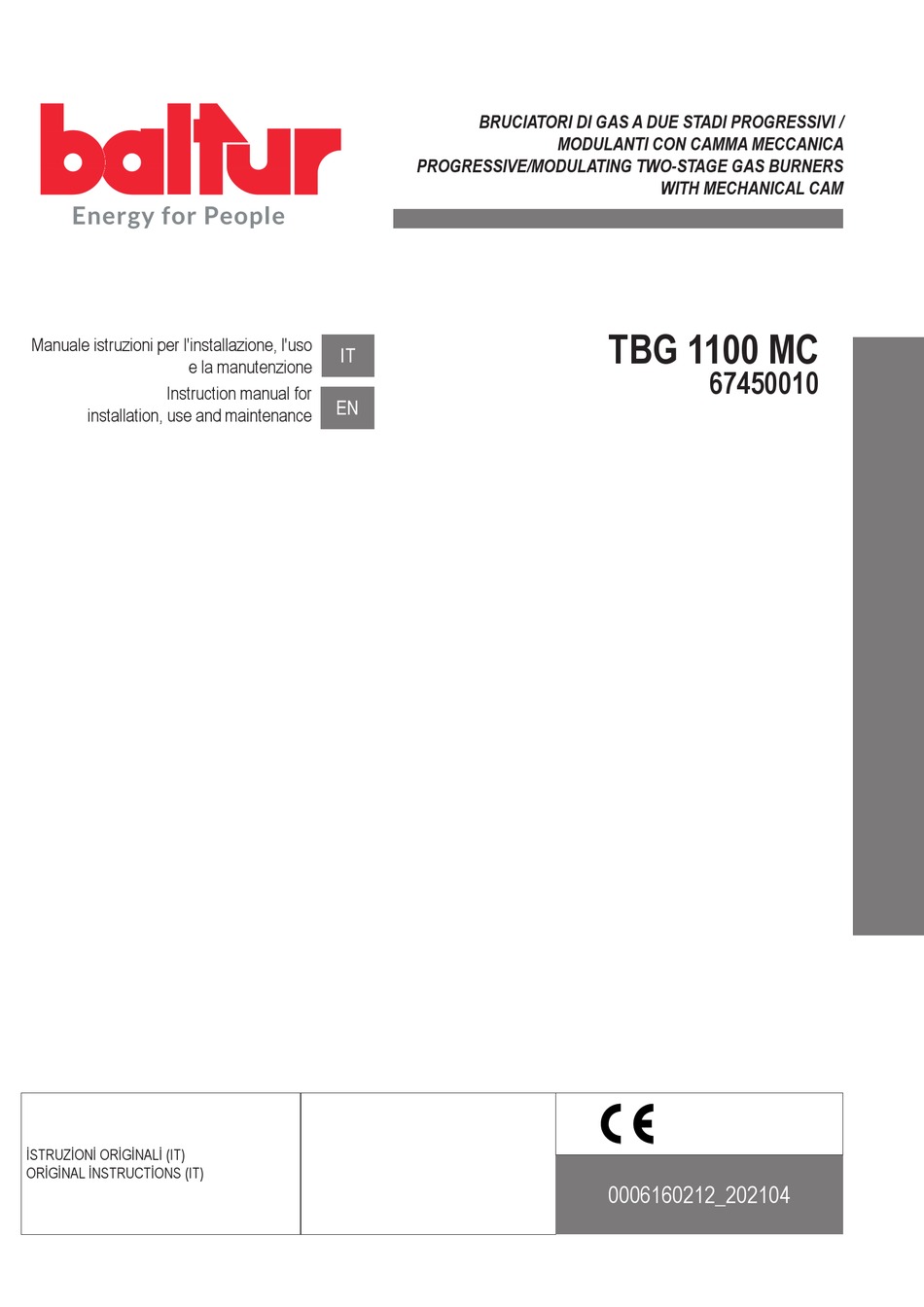 BALTUR TBG 1100 MC INSTRUCTION MANUAL FOR INSTALLATION, USE AND MAINTENANCE Pdf Download ...
