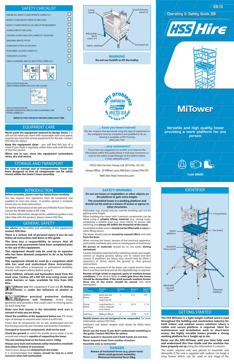 HSS HIRE MITOWER OPERATING & SAFETY MANUAL Pdf Download | ManualsLib