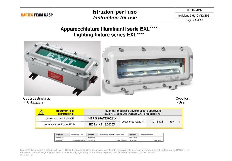 BARTEC EXL SERIES INSTRUCTIONS FOR USE MANUAL Pdf Download | ManualsLib