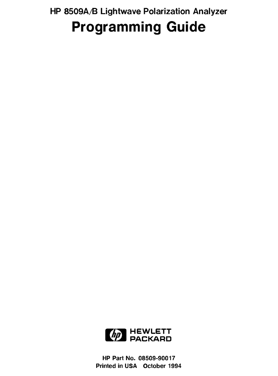 HP 8509A PROGRAMMING MANUAL Pdf Download | ManualsLib