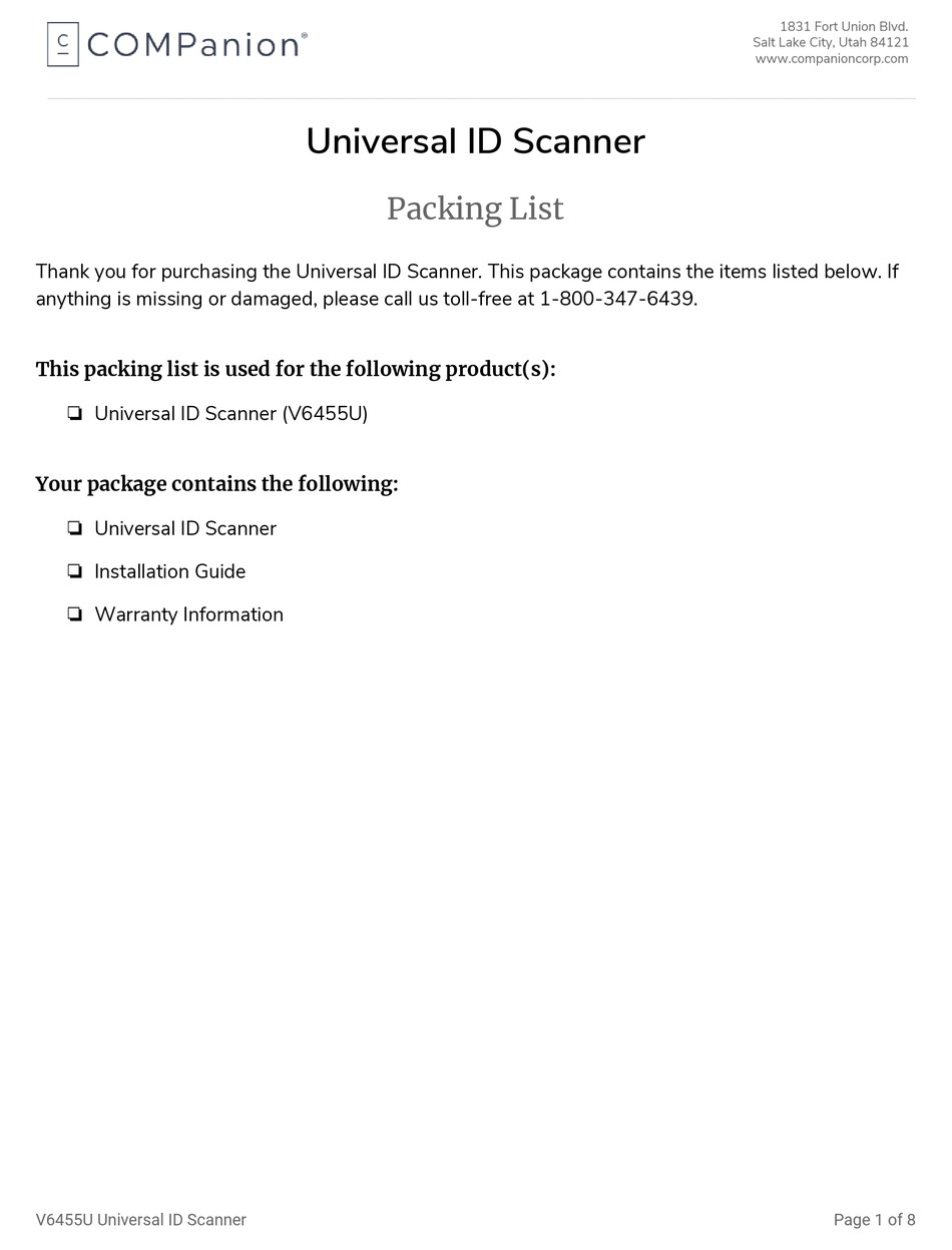 COMPANION V6455U QUICK START MANUAL Pdf Download | ManualsLib