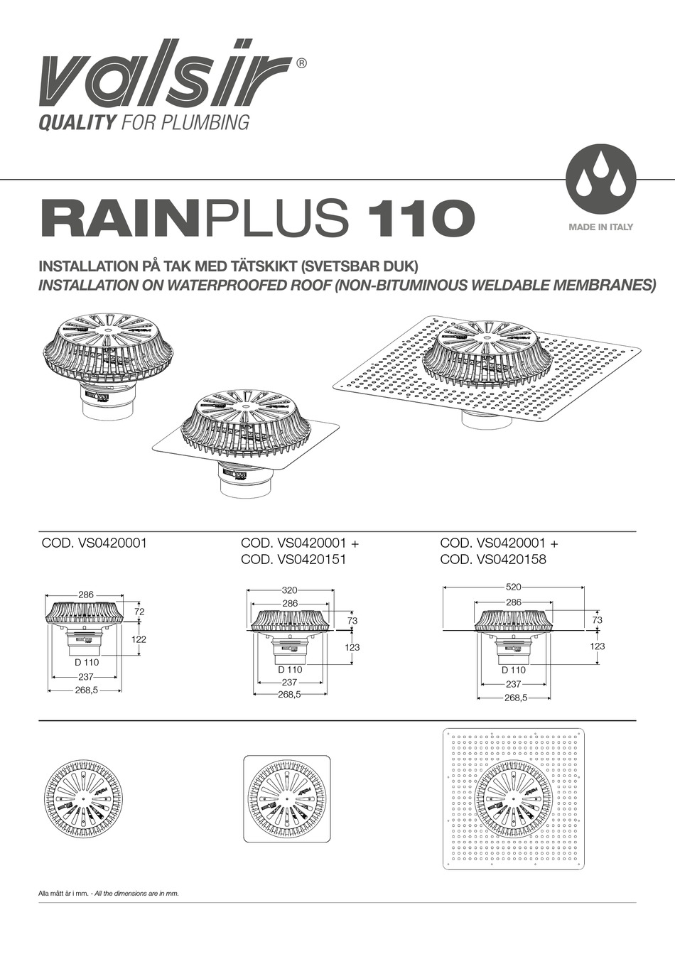 VALSIR RAINPLUS 110 INSTALLATION Pdf Download | ManualsLib