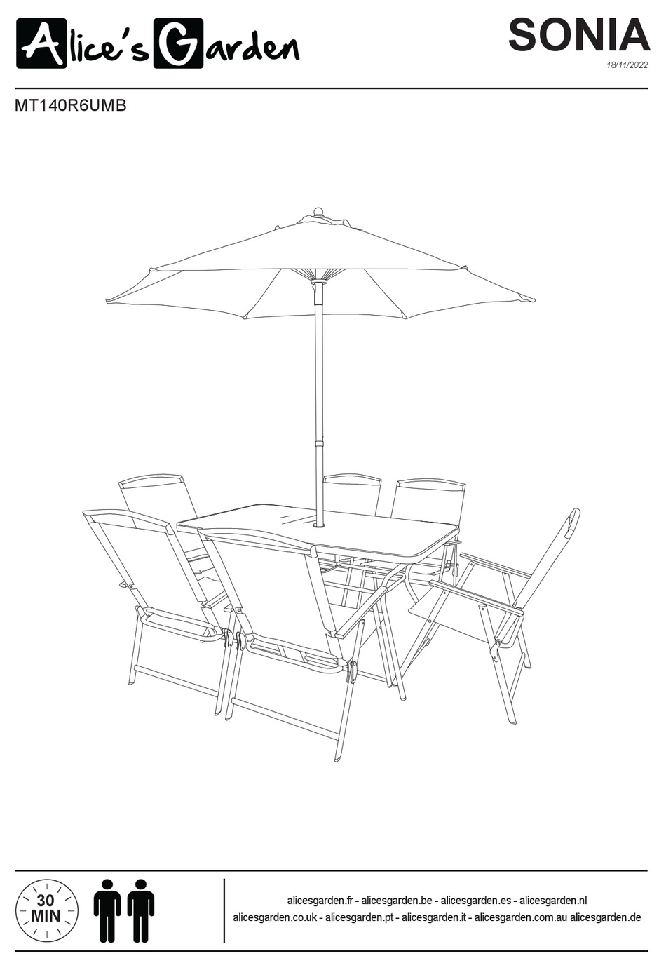 ALICE'S GARDEN SONIA MT140R6UMB ASSEMBLY INSTRUCTIONS MANUAL Pdf ...