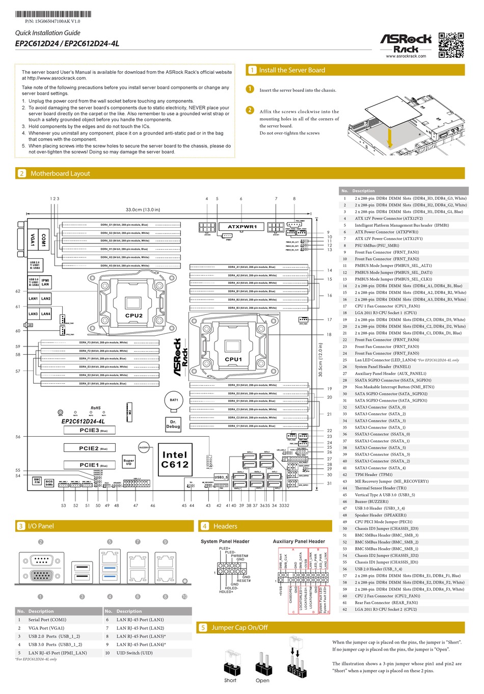 ASROCK RACK EP2C612D24 QUICK INSTALLATION MANUAL Pdf Download | ManualsLib