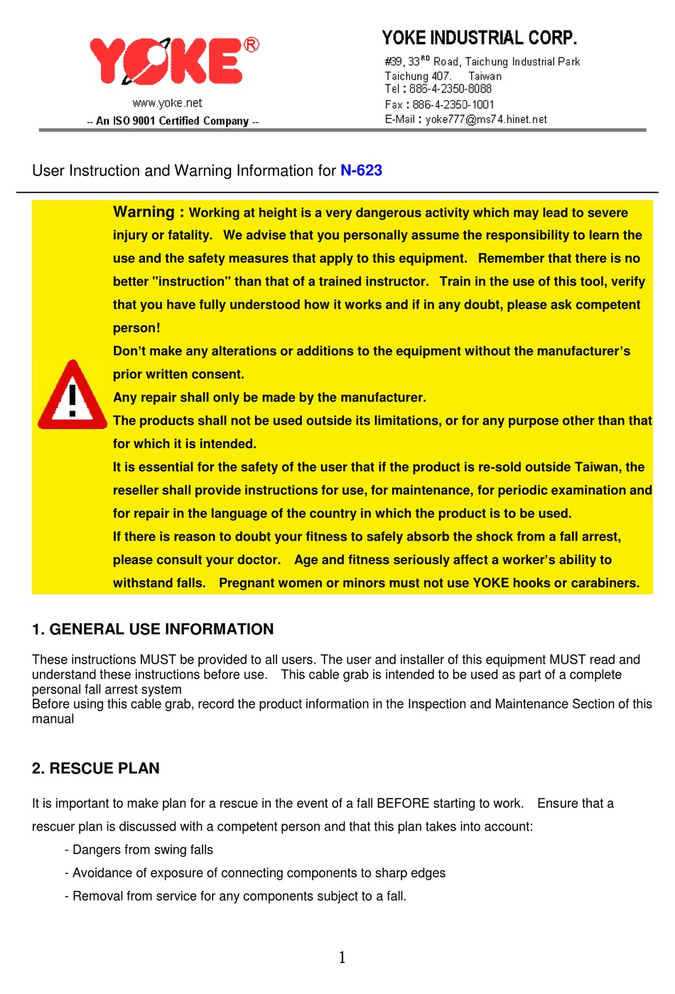 Yoke N 623 User Instruction Pdf Download Manualslib