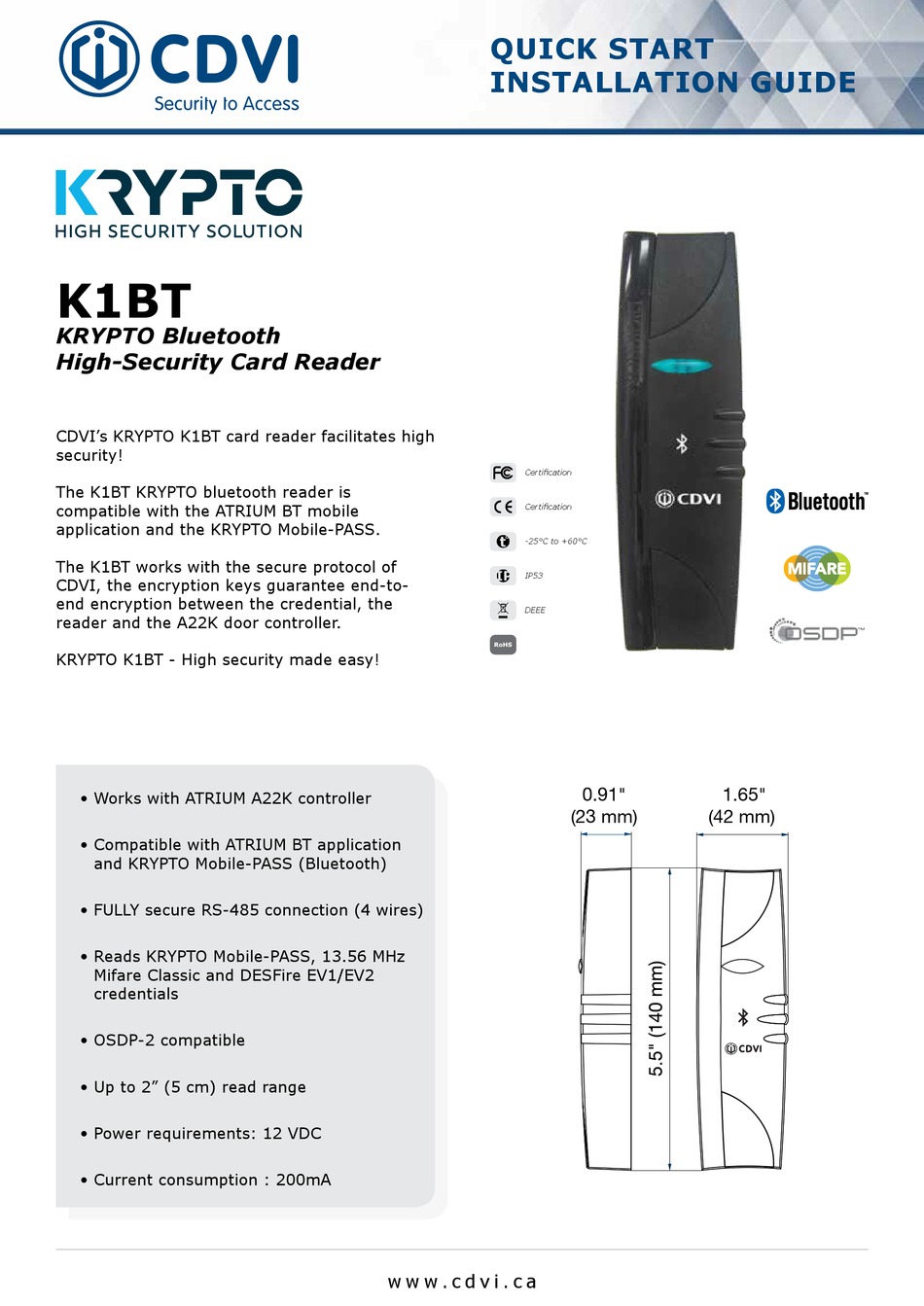 CDVI KRYPTO K1BT QUICK START INSTALLATION MANUAL Pdf Download | ManualsLib CDVI KRYPTO K1BT QUICK START INSTALLATION MANUAL Pdf Download | ManualsLib