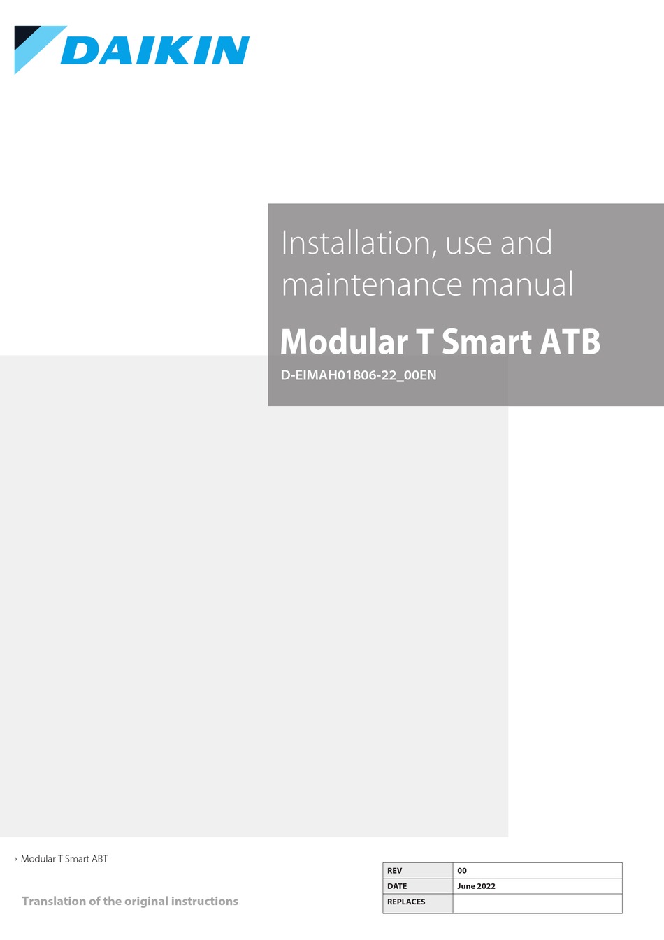 DAIKIN MODULAR T SMART ATB INSTALLATION, USE AND MAINTENANCE MANUAL Pdf ...