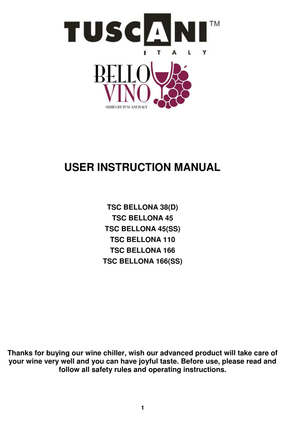 TUSCANY BELLO VINO TSC BELLONA 38 USER INSTRUCTION MANUAL Pdf Download ... TUSCANY BELLO VINO TSC BELLONA 38 USER INSTRUCTION MANUAL Pdf Download ...