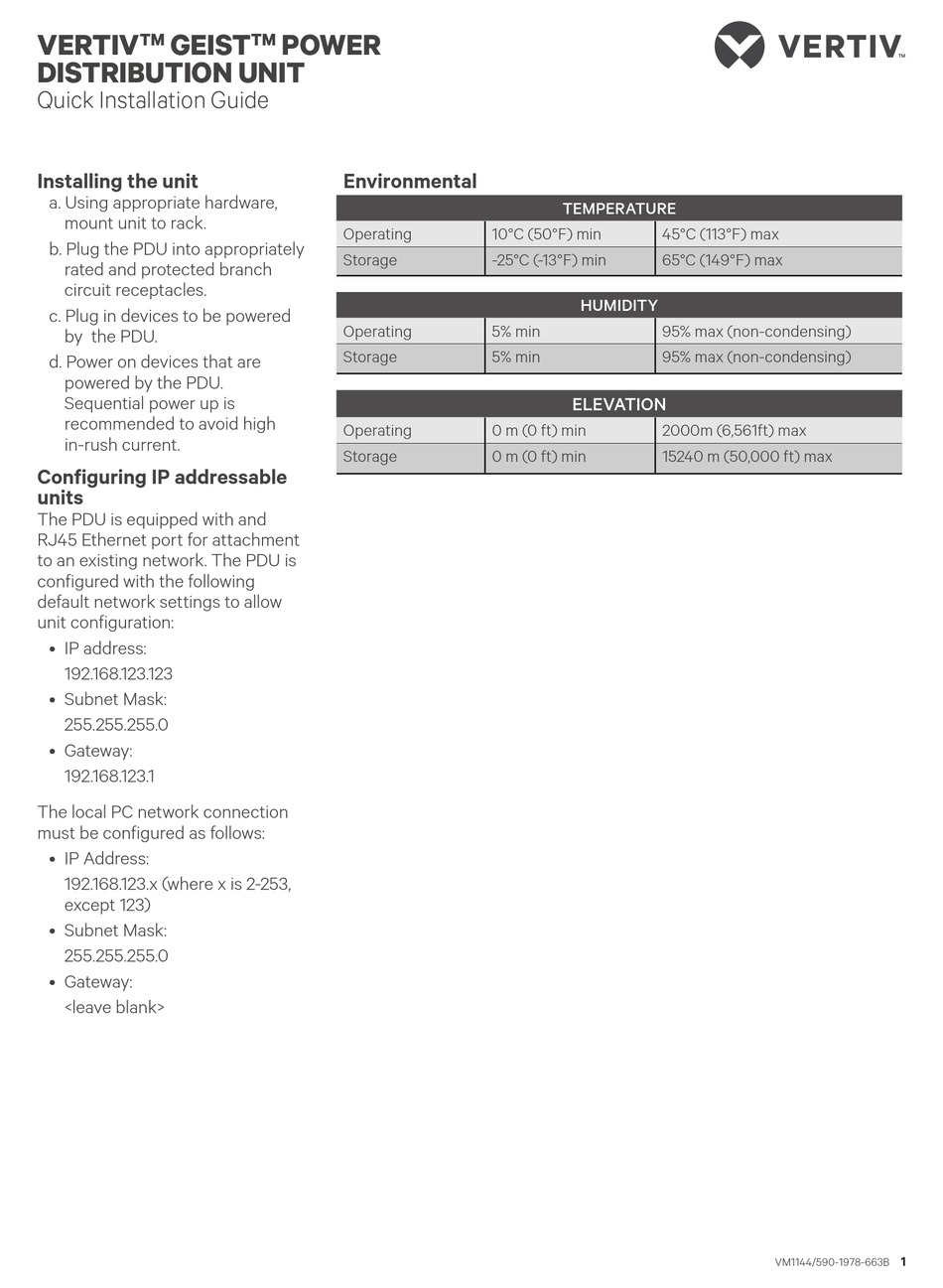VERTIV GEIST QUICK INSTALLATION MANUAL Pdf Download | ManualsLib