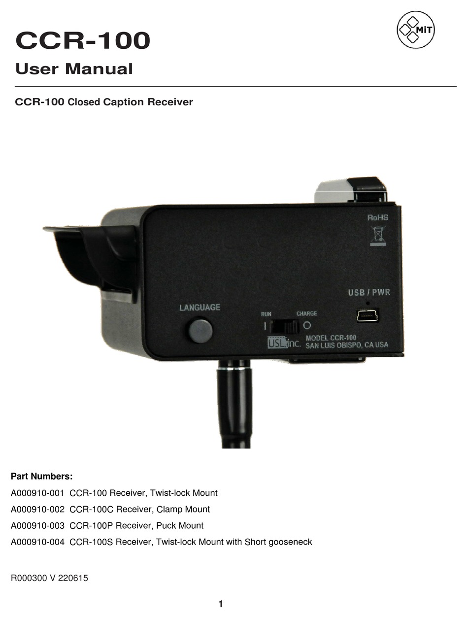 MIT CCR-100 USER MANUAL Pdf Download | ManualsLib