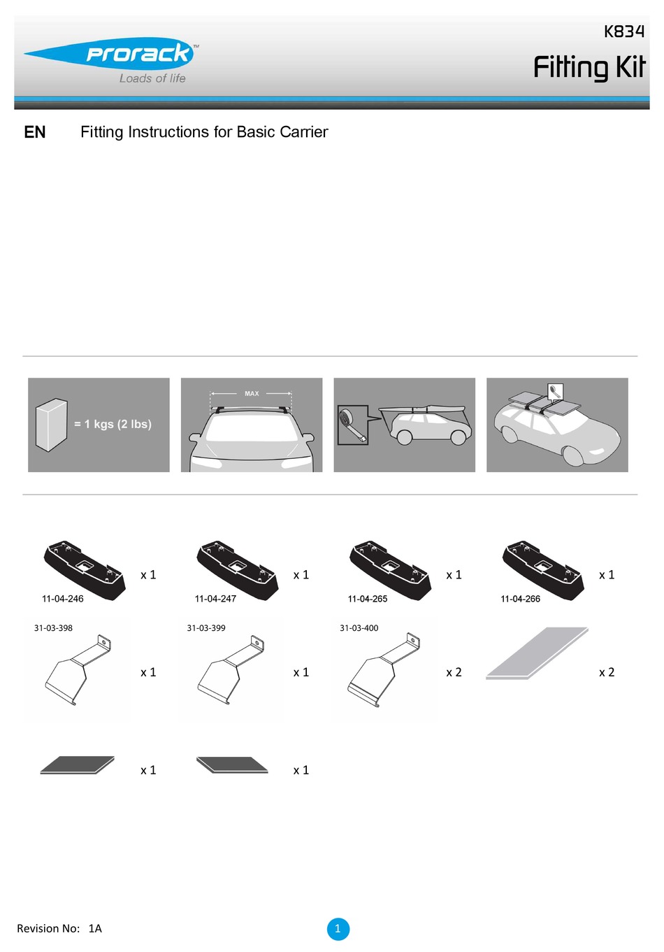 PRORACK K834 FITTING INSTRUCTIONS MANUAL Pdf Download | ManualsLib