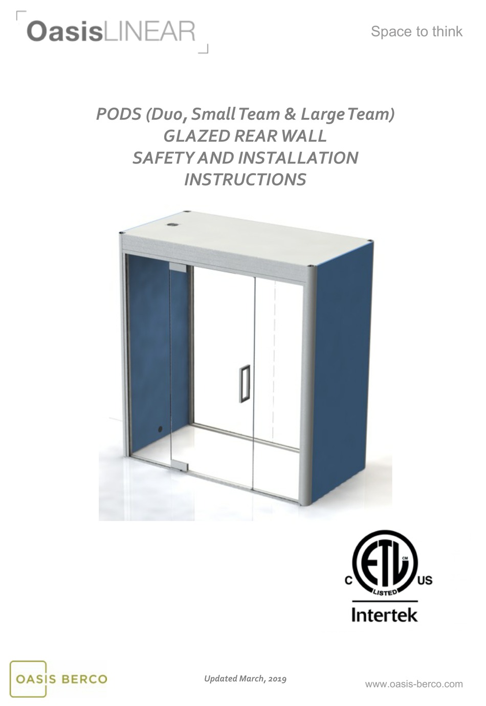 OASIS BERCO OASIS LINEAR DUO SAFETY AND INSTALLATION INSTRUCTIONS ...