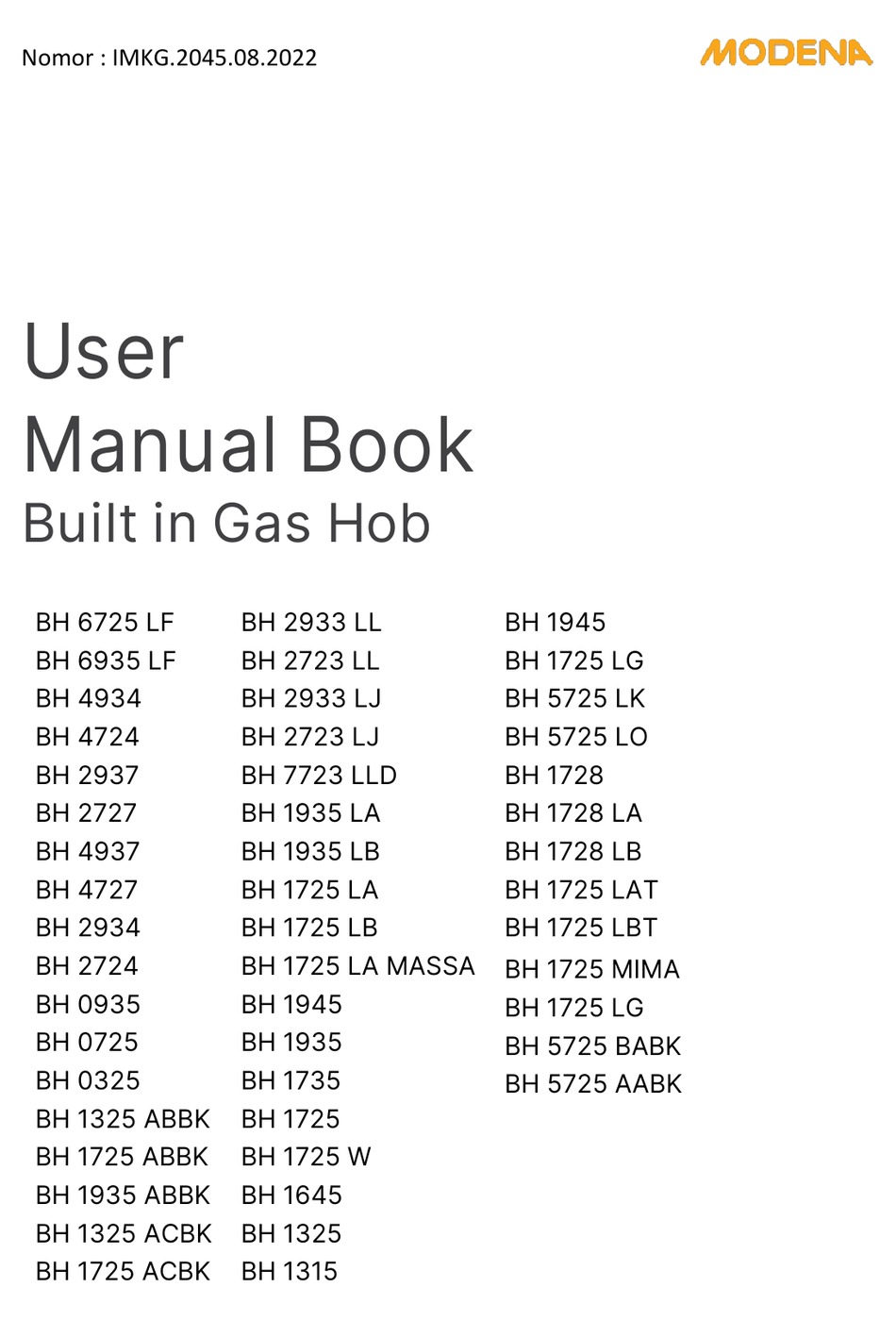 MODENA BH 6725 LF USER MANUAL BOOK Pdf Download ManualsLib