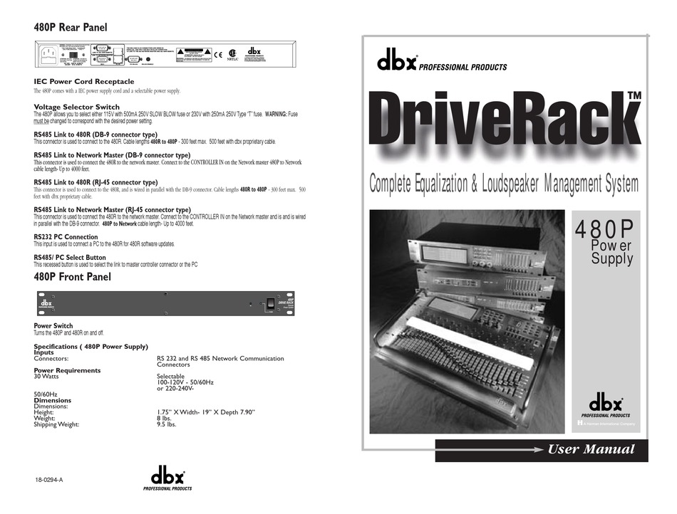 DBX DRIVERACK 480P MANUAL Pdf Download | ManualsLib