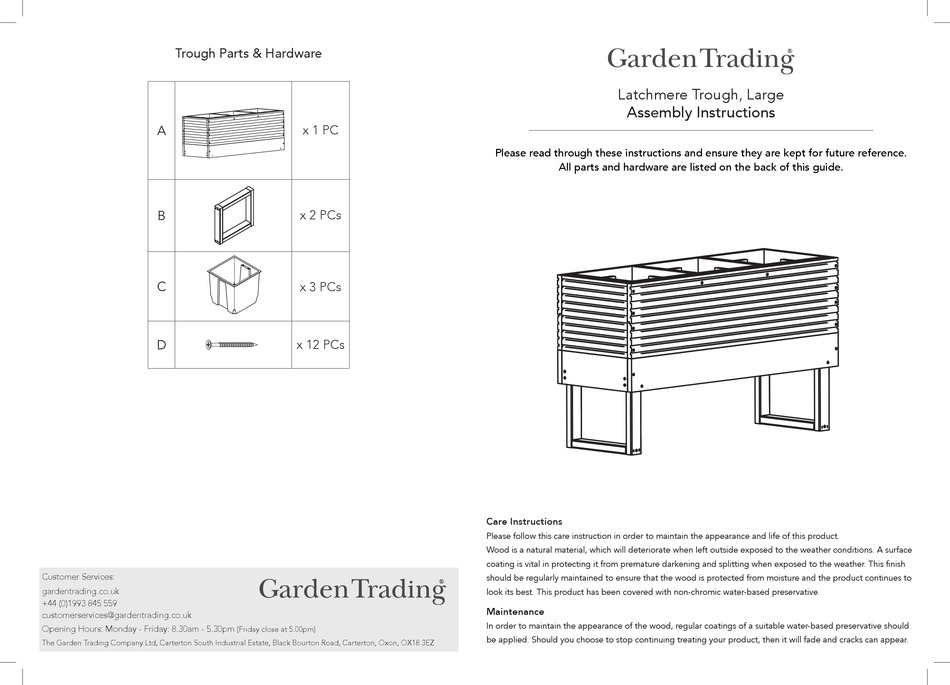 GARDEN TRADING LATCHMERE TROUGH LARGE ASSEMBLY INSTRUCTIONS Pdf ...