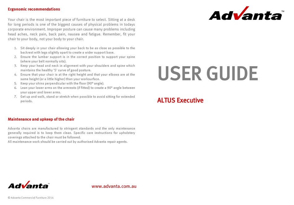 ADVANTA ALTUS EXECUTIVE USER MANUAL Pdf Download | ManualsLib