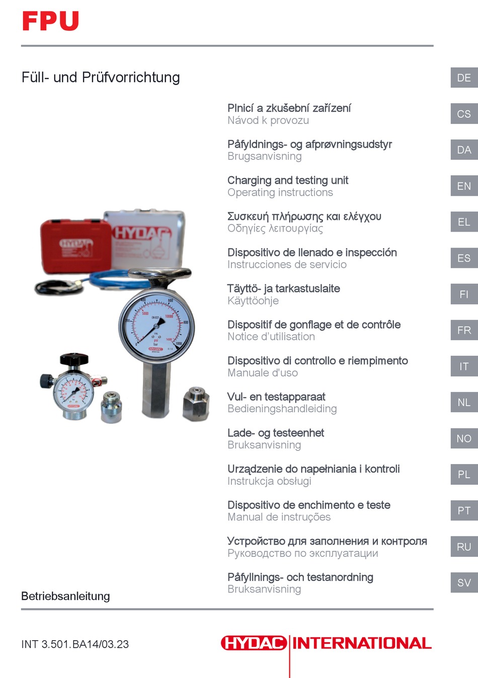 HYDAC INTERNATIONAL FPU-1 SERIES OPERATING INSTRUCTIONS MANUAL Pdf ...