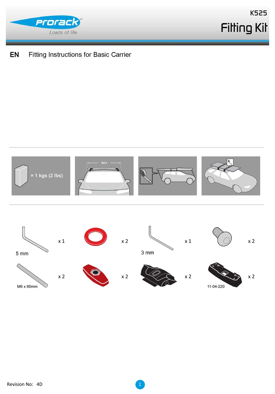 PRORACK K525 FITTING INSTRUCTIONS FOR BASIC CARRIER Pdf Download | ManualsLib
