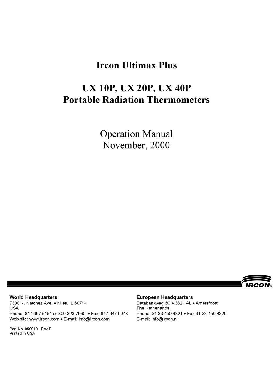 IRCON ULTIMAX PLUS OPERATION MANUAL Pdf Download | ManualsLib