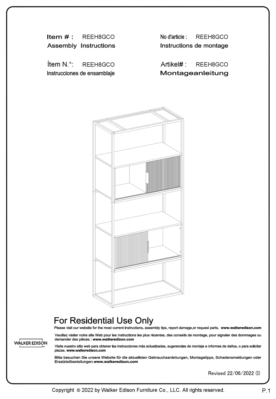WALKER EDISON REEH8GCO ASSEMBLY INSTRUCTIONS MANUAL Pdf Download ...