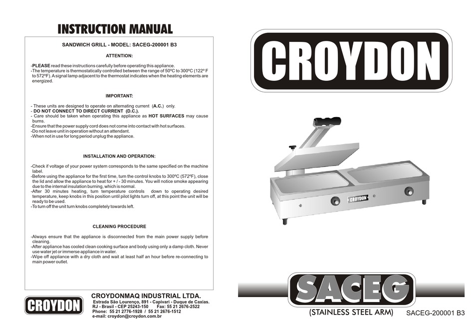 CROYDON SACEG INSTRUCTION MANUAL Pdf Download | ManualsLib