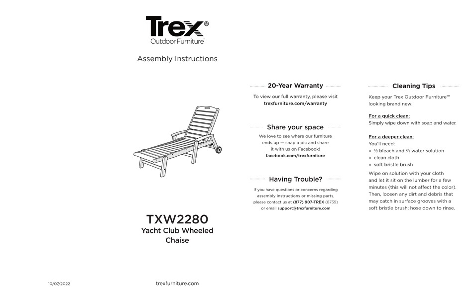 TREX YACHT CLUB TXW2280 ASSEMBLY INSTRUCTIONS Pdf Download | ManualsLib