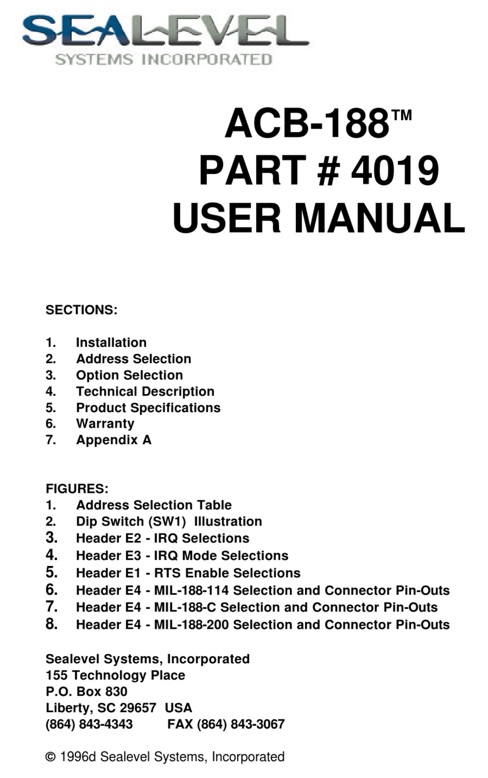 SEALEVEL ACB-188 USER MANUAL Pdf Download | ManualsLib