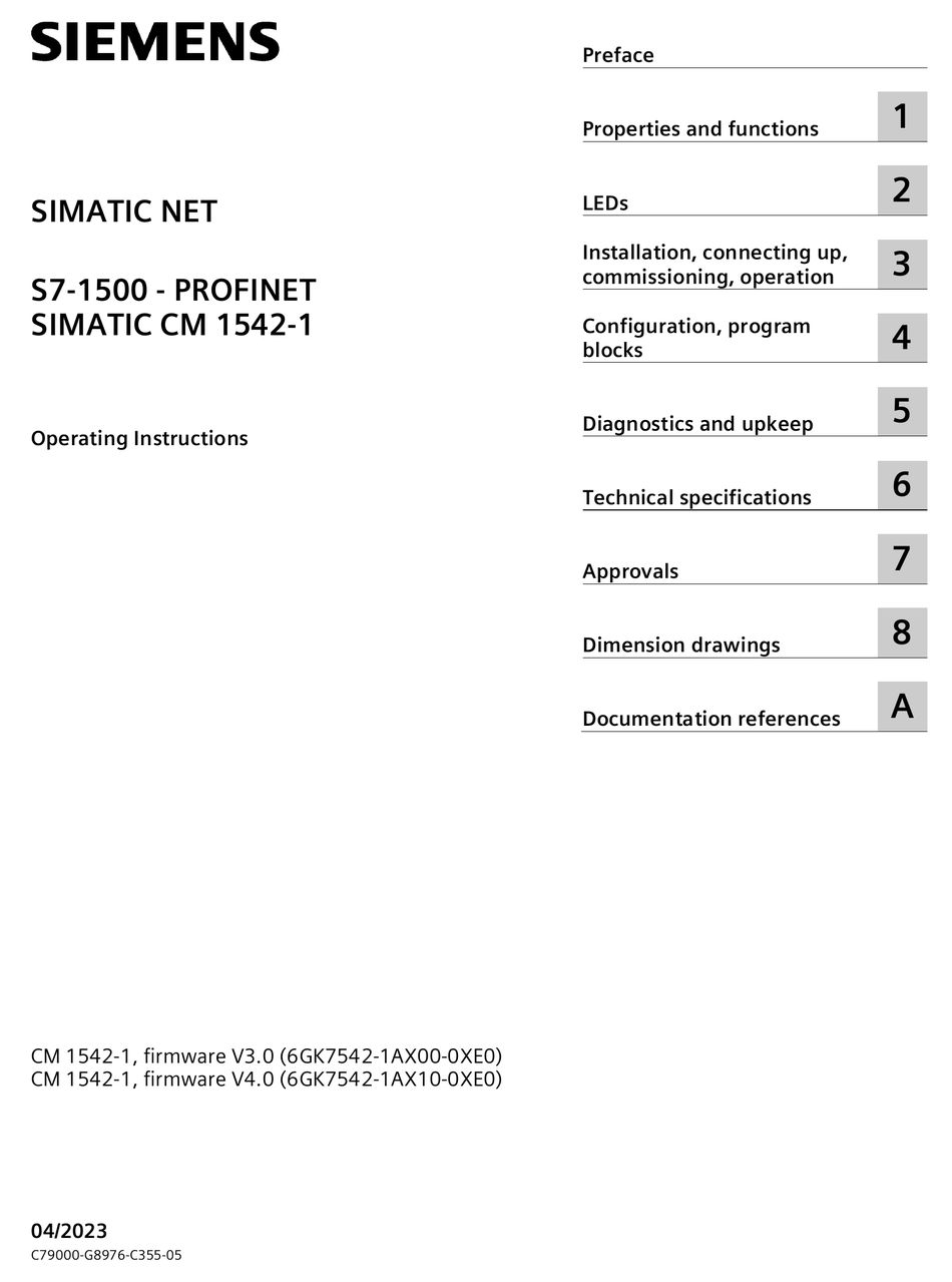 SIEMENS SIMATIC NET S7-1500 OPERATING INSTRUCTIONS MANUAL Pdf Download ... SIEMENS SIMATIC NET S7-1500 OPERATING INSTRUCTIONS MANUAL Pdf Download ...