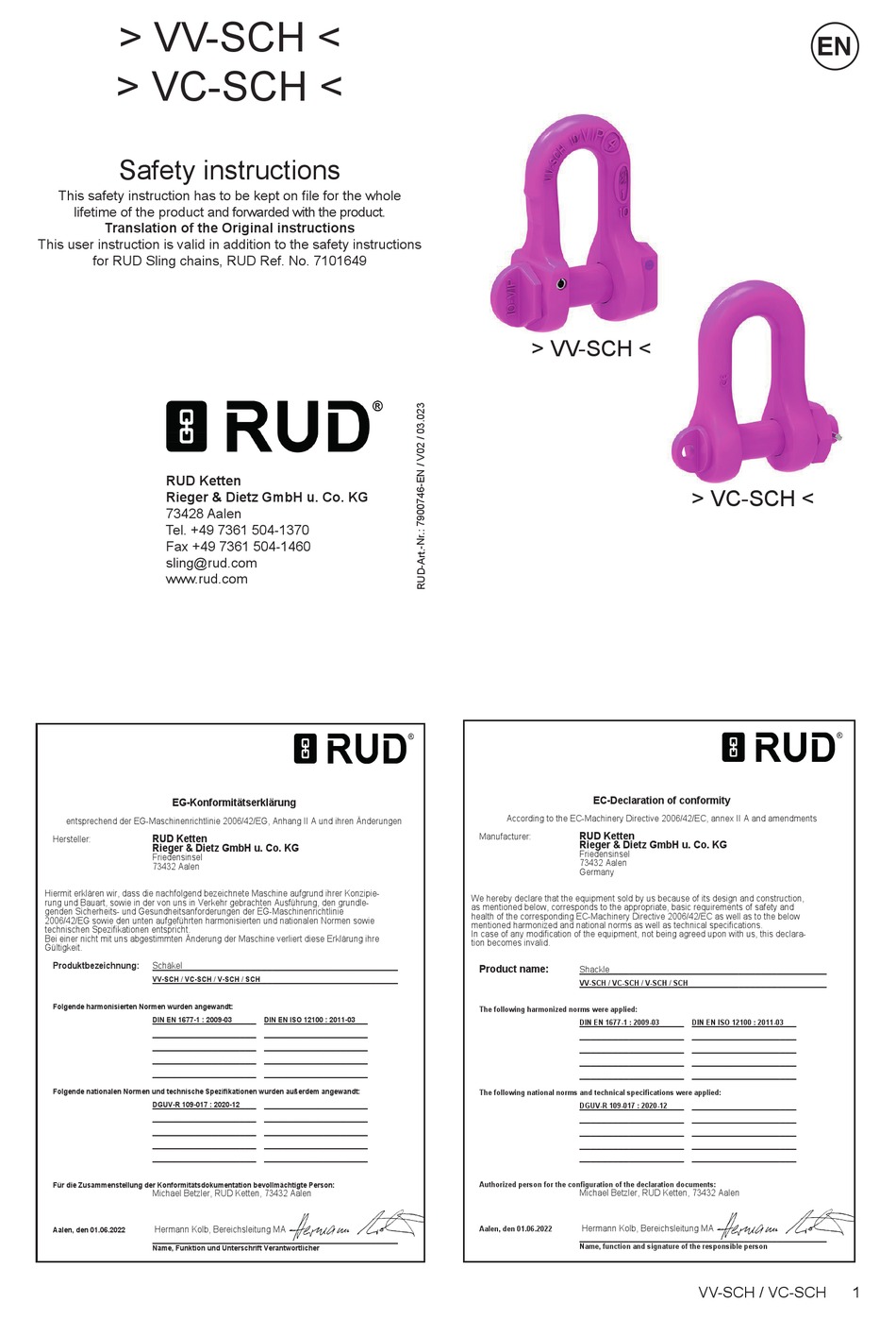 RUD VV-SCH SERIES MANUAL Pdf Download | ManualsLib