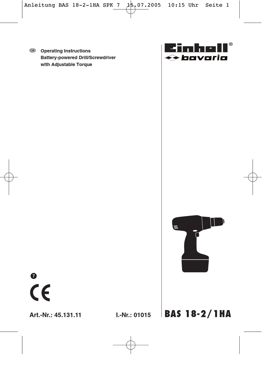 EINHELL BAVARIA BAS 18-2/1HA OPERATING INSTRUCTIONS MANUAL Pdf Download ...