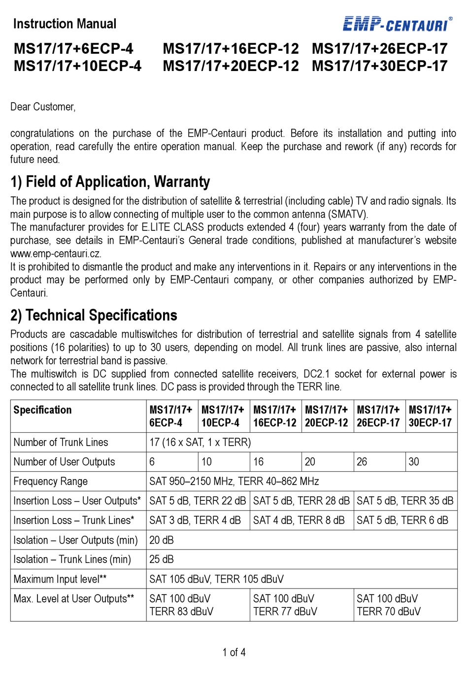 EMP-CENTAURI MS17/17+6ECP-4 INSTRUCTION MANUAL Pdf Download | ManualsLib